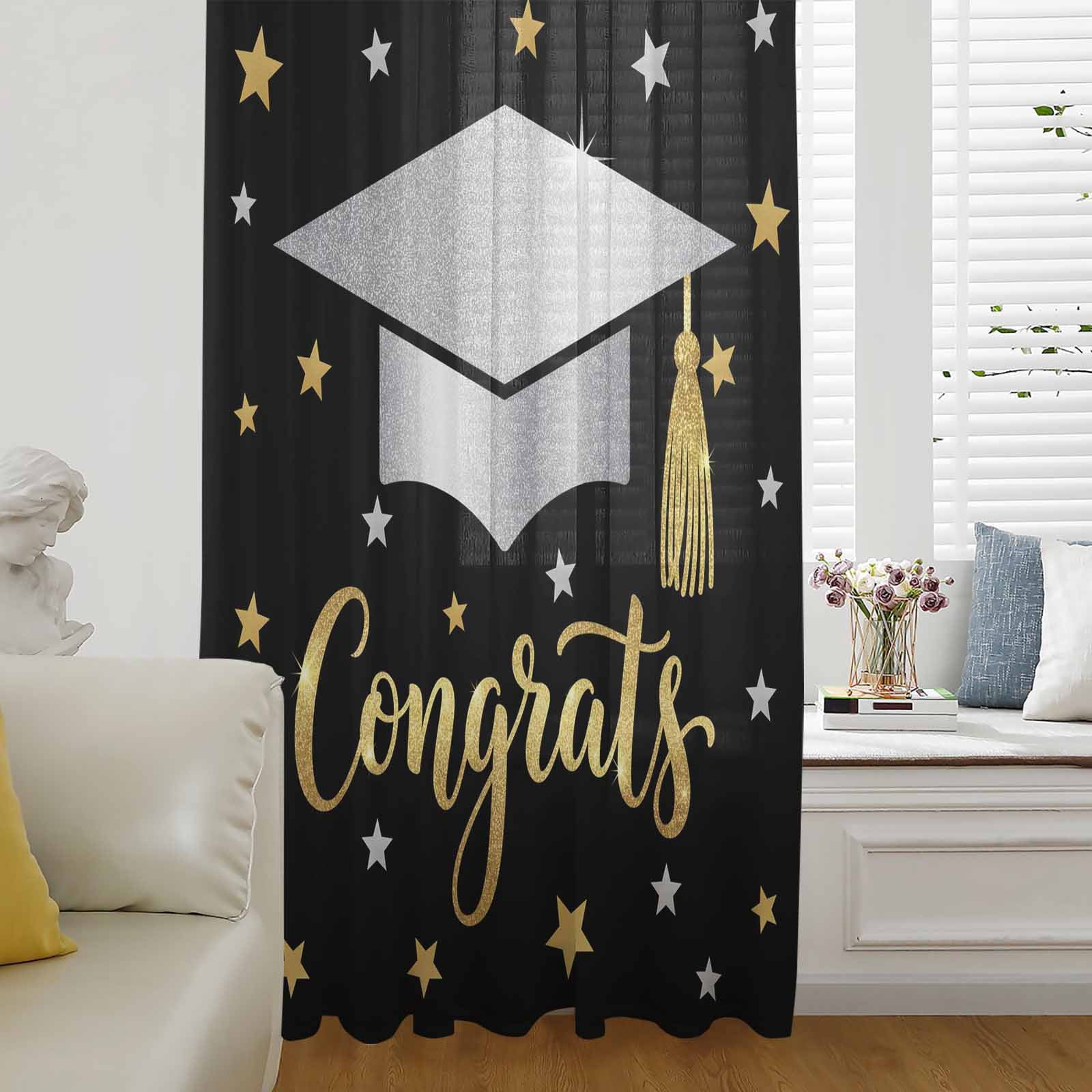 Black Stars Graduation Sheer Curtains 96 Inches Long for Living Room ...