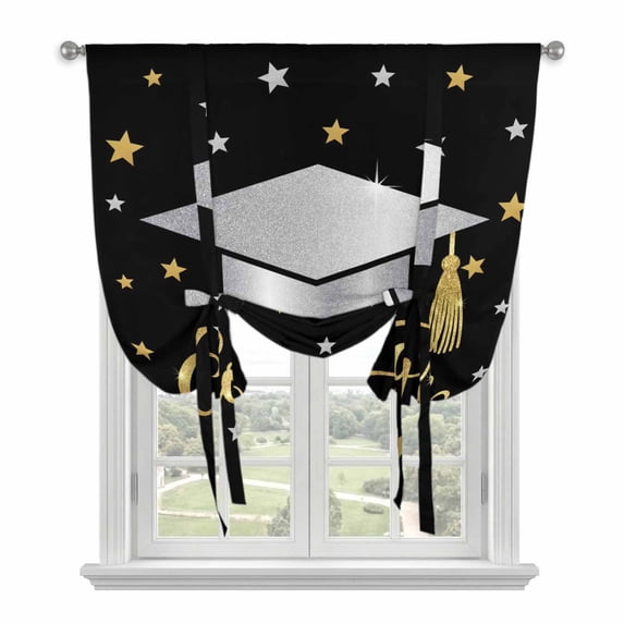 Black Stars Graduation Tie Up Curtains for Windows, Adjustable Balloon ...