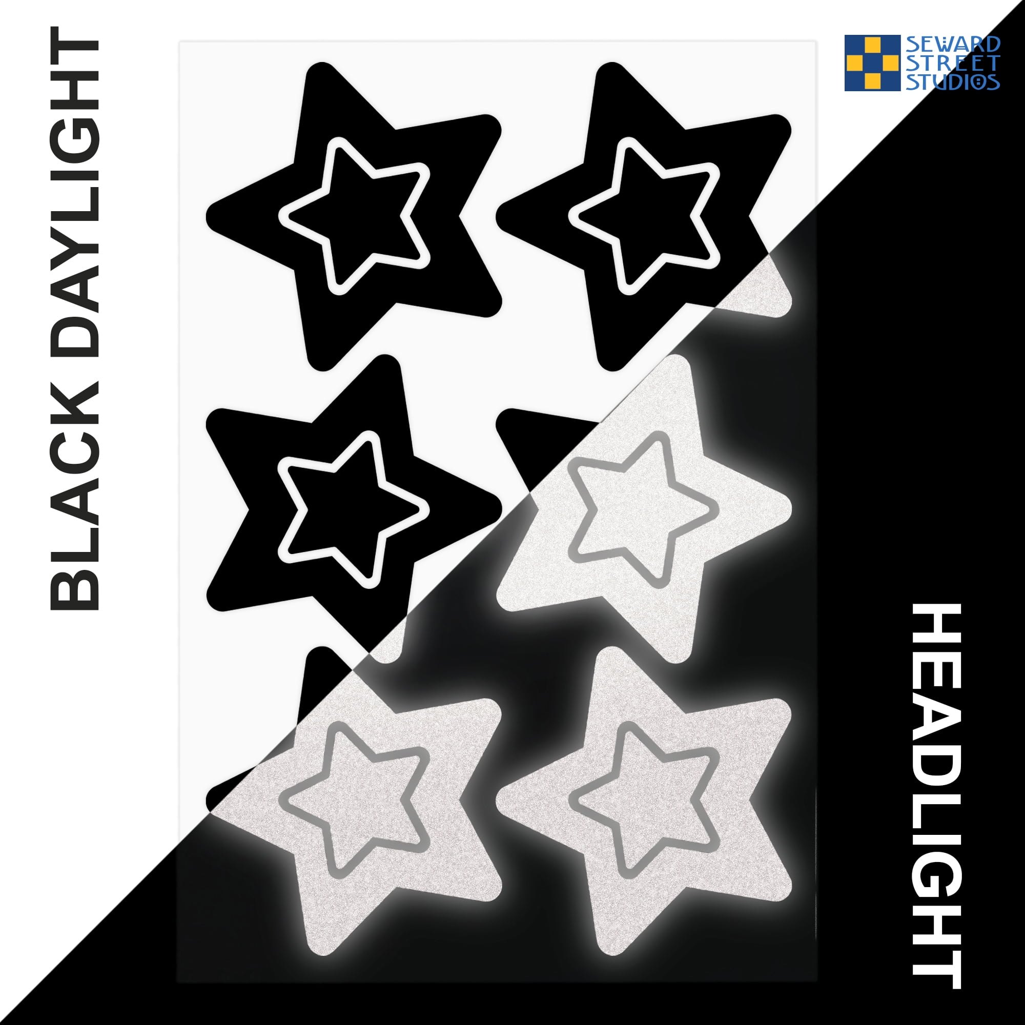 Black Stars Reflective Decals Set, Stars Motorcycle Helmet Stickers Kit ...