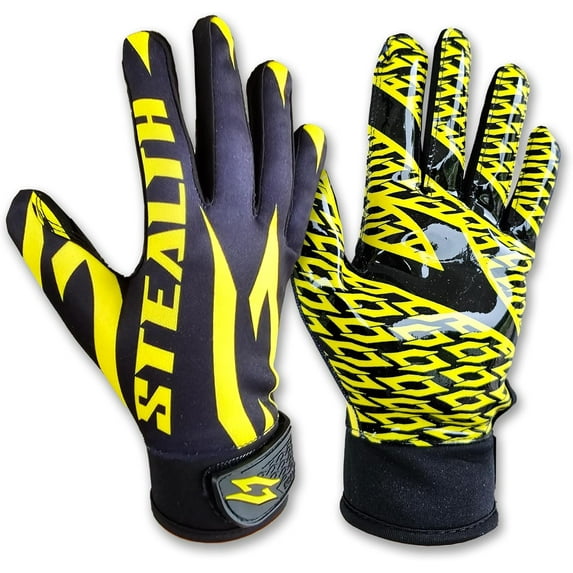 Black Stealth Football Receiver Gloves - Grip Silicone Grip Adult Men ...