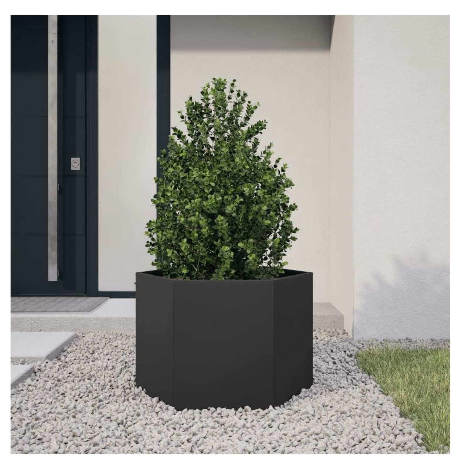 Black Steel Garden Planter - Medium Hexagonal Outdoor Plant Pot - 23.6 x 27.2in - Balcony, Patio ...