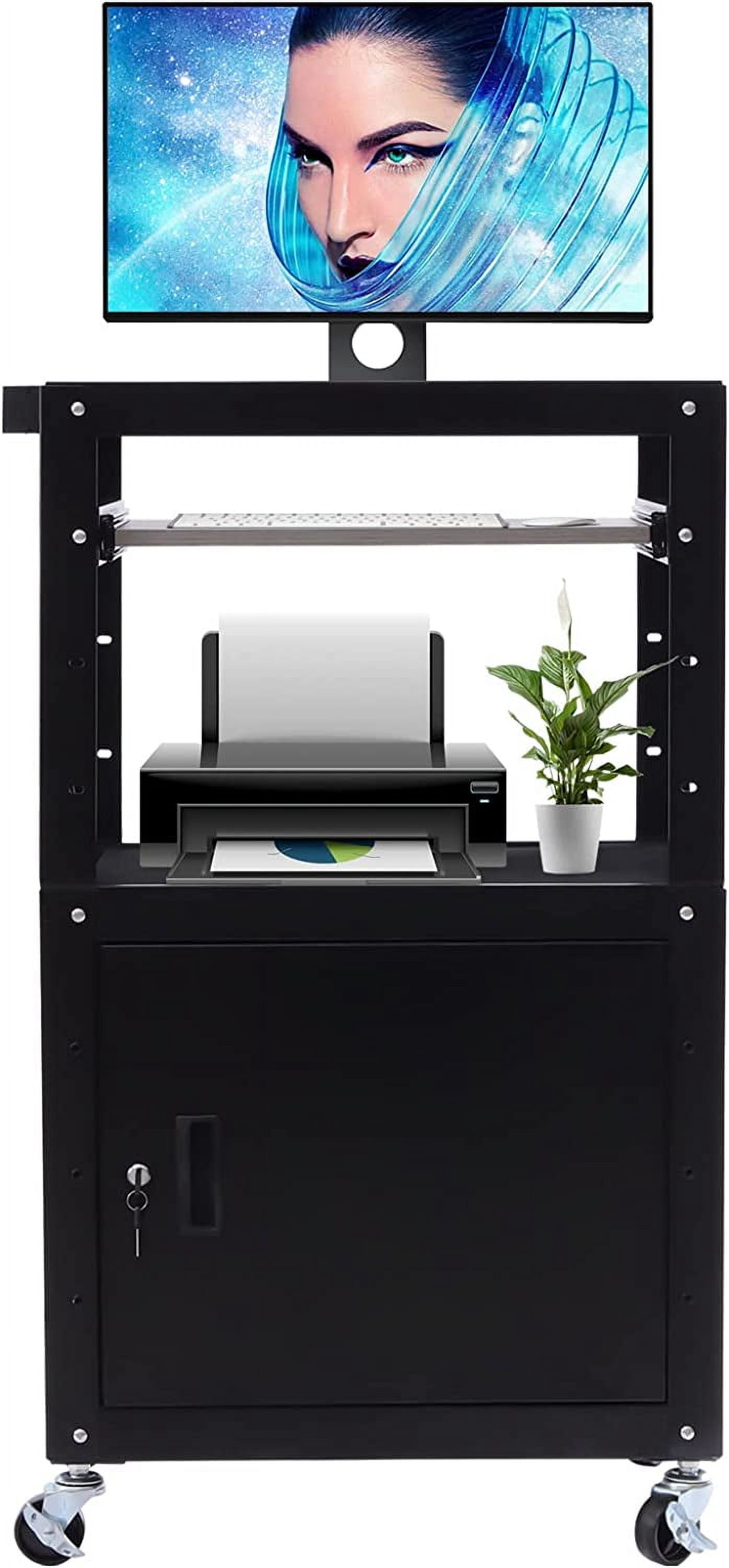 Black Steel Large AV Cart, Carbon Steel Modern Adjustable Height Cart ...