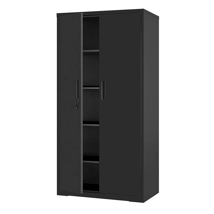 Black Steel Lockable Storage Cabinet Shelving Unit with 4 Adjustable ...