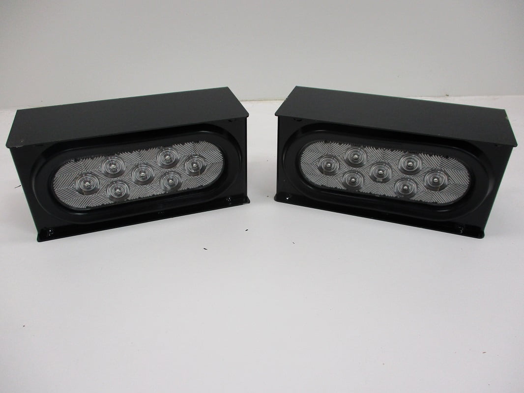 Black Steel Oval Mounting Boxes / 6" Clear Red LED Brake Stop Turn Tail ...