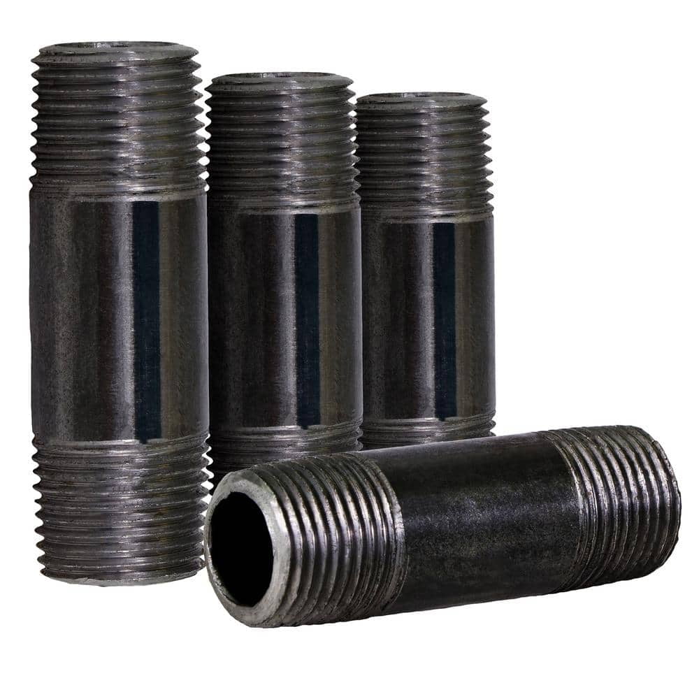 Black Steel Pipe, 3/4 in. x 7 in. Nipple Fitting (Pack of 4) - Walmart.com
