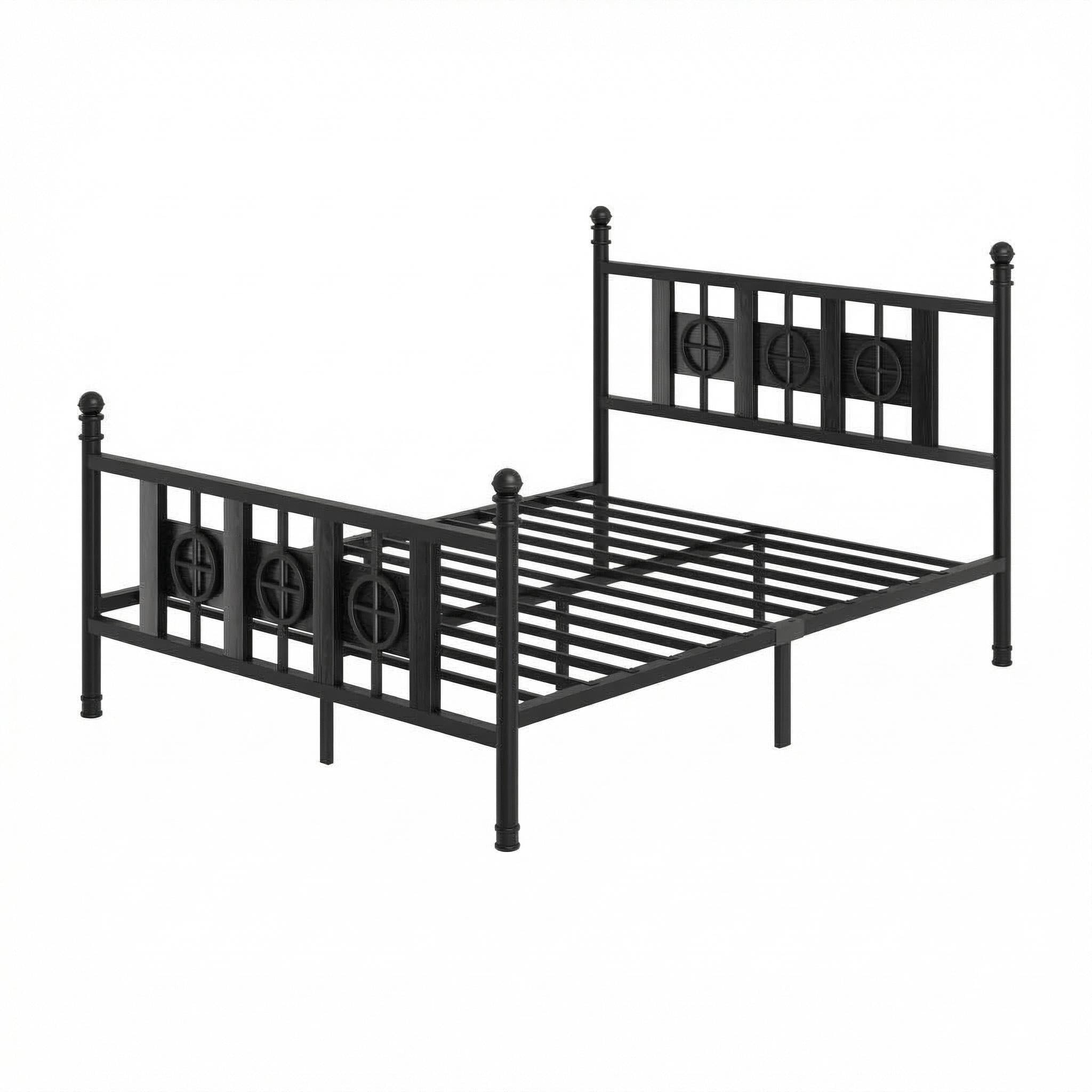 Black Steel Slat Support Queen Size Bed Frame No Box Spring Needed ...
