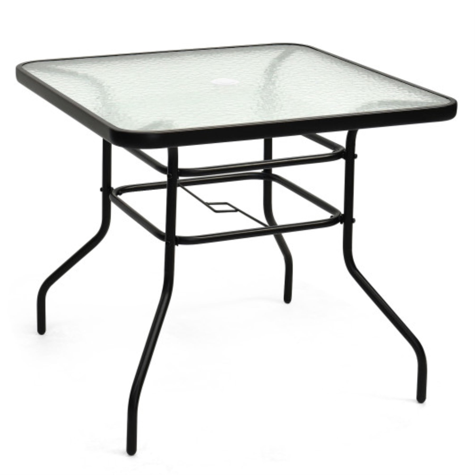 Black Steel Square Outdoor Table with Umbrella Hole - Weather-Resistant ...