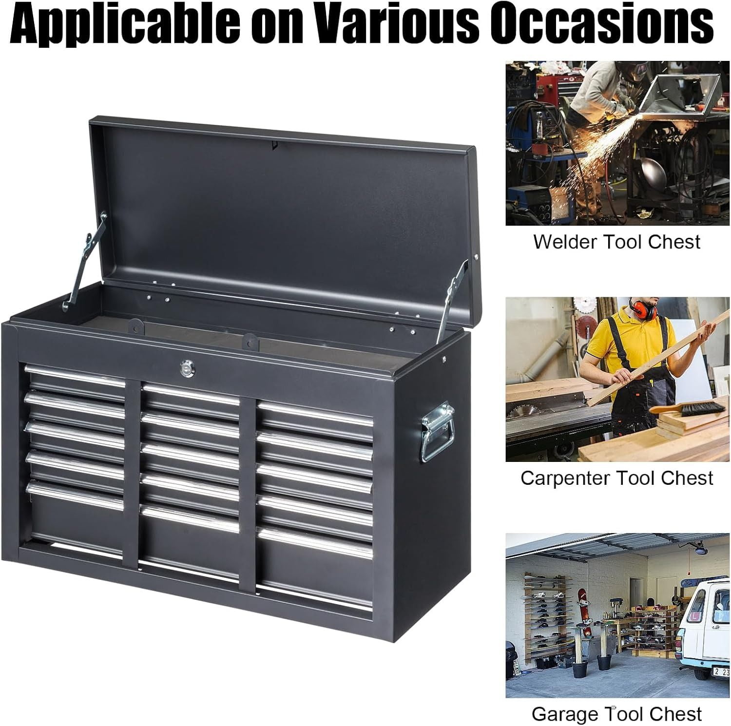 Black Steel Toolbox - Heavy Duty Metal Tool Box with Handle, Portable ...