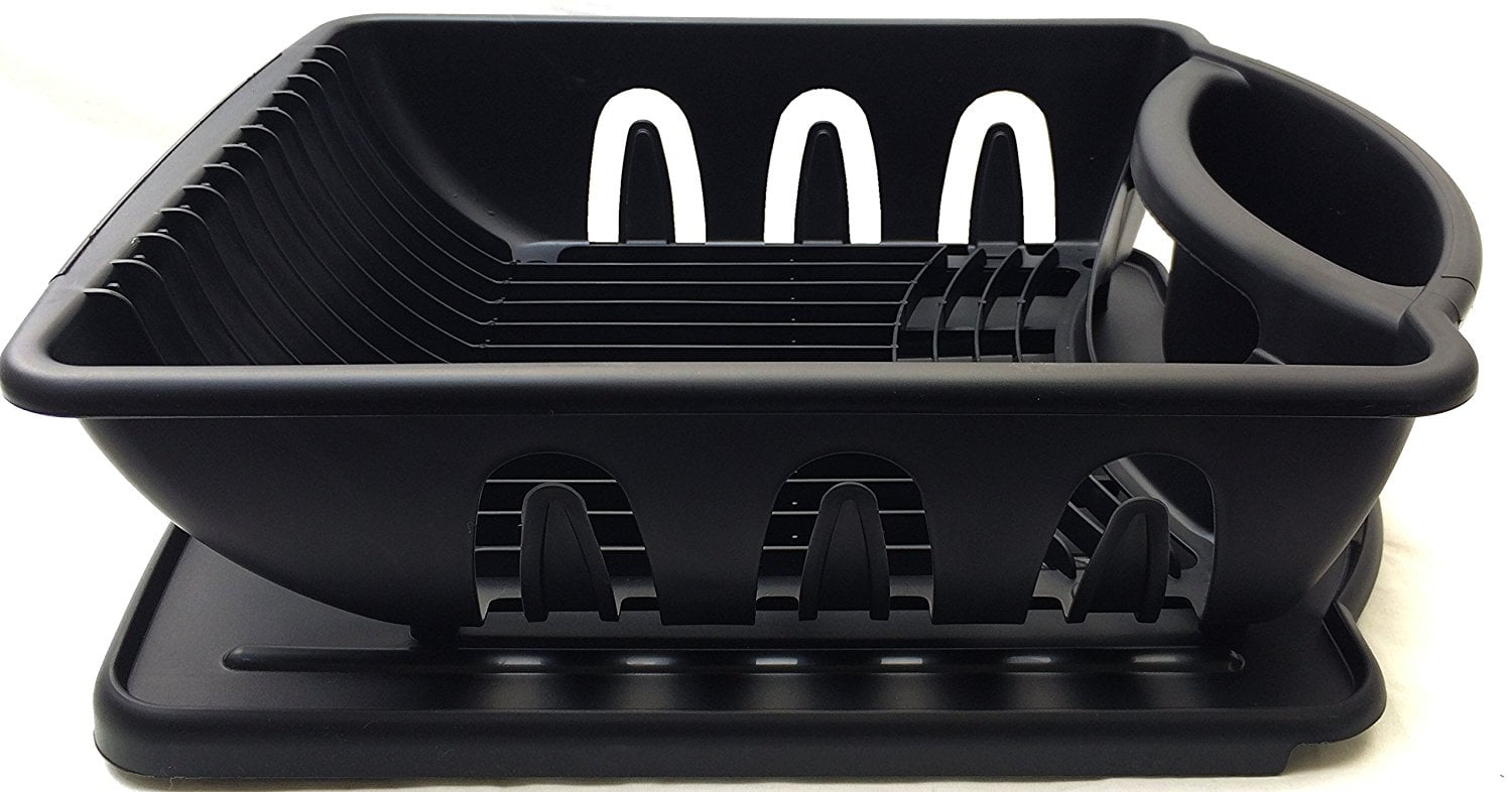 Sterilite Black Two Piece Sink Set with Dish Rack Drainer, Cup Holder ...