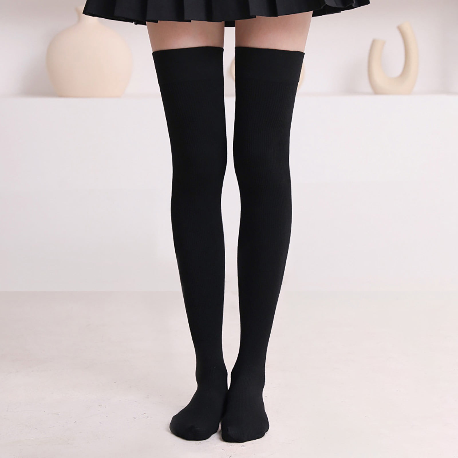 Black Stockings 1 Pair Extra Long Solid Color Thigh High Socks Over The ...