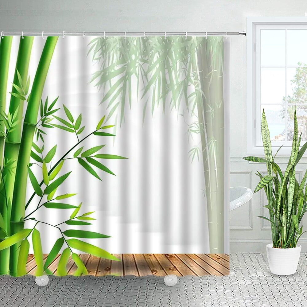 Black Stone Green Bamboo White Lotus Zen Shower Curtain Water Swan Koi ...