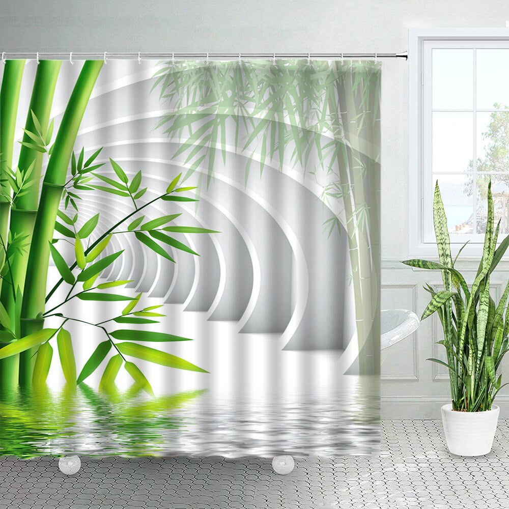 Black Stone Green Bamboo White Lotus Zen Shower Curtain Water Swan Koi ...