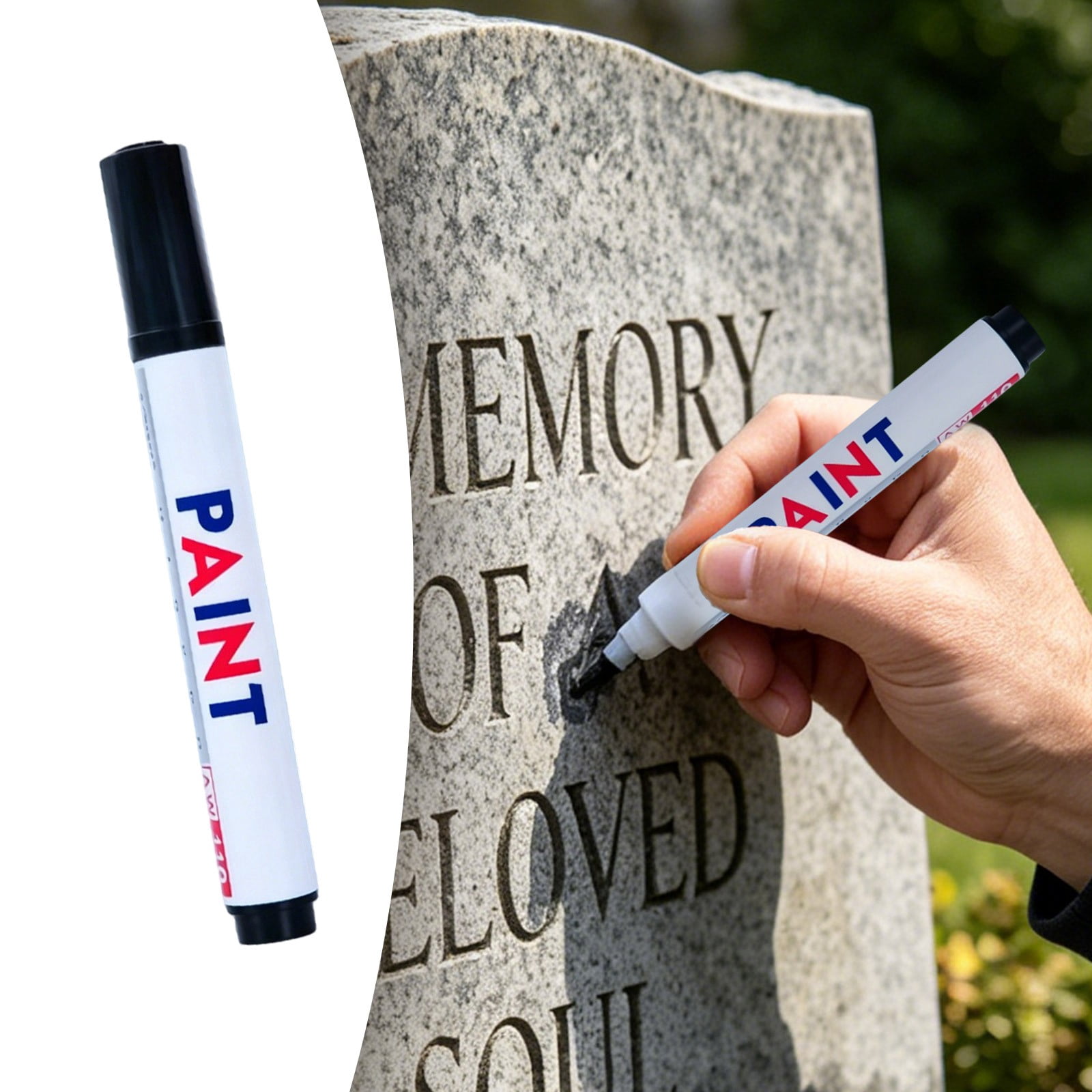 Black Stone Paint Marker, Large Capacity Waterproof Pen, For Tombstone ...