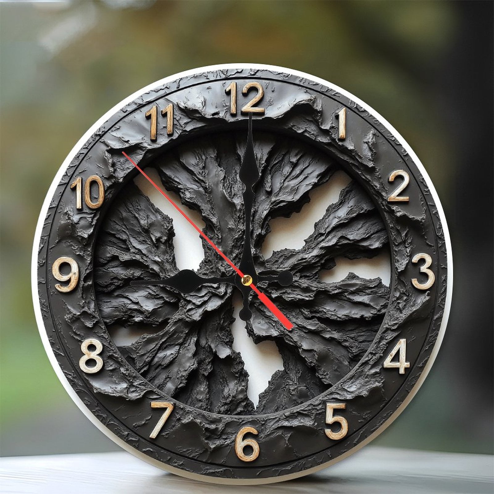 Black Stone Texture Wall Clock Modern Home Decor 10-Inch Silent Wooden ...