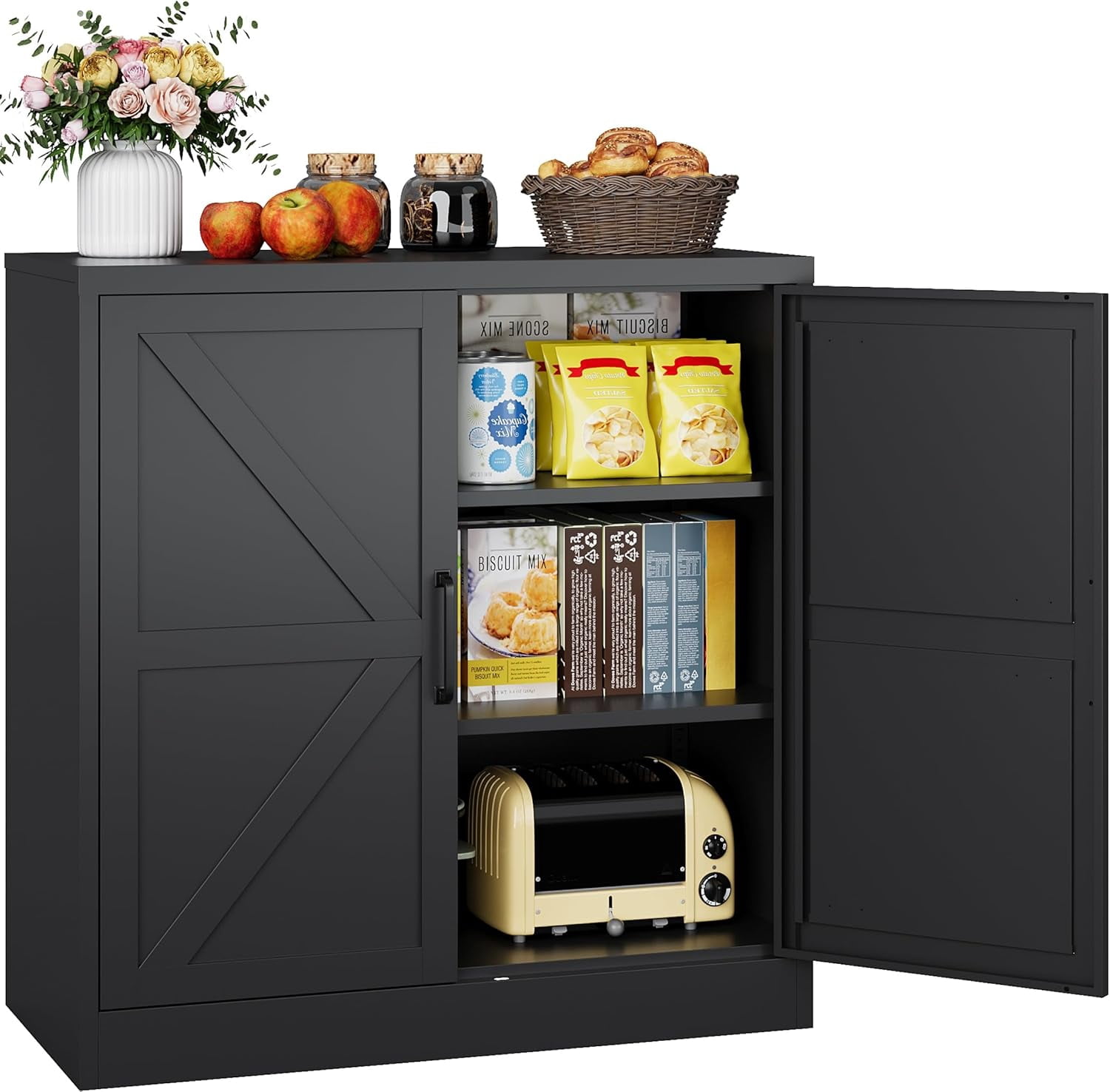 Black Storage Cabinet with Doors and Adjustable Shelves,36" Tall ...