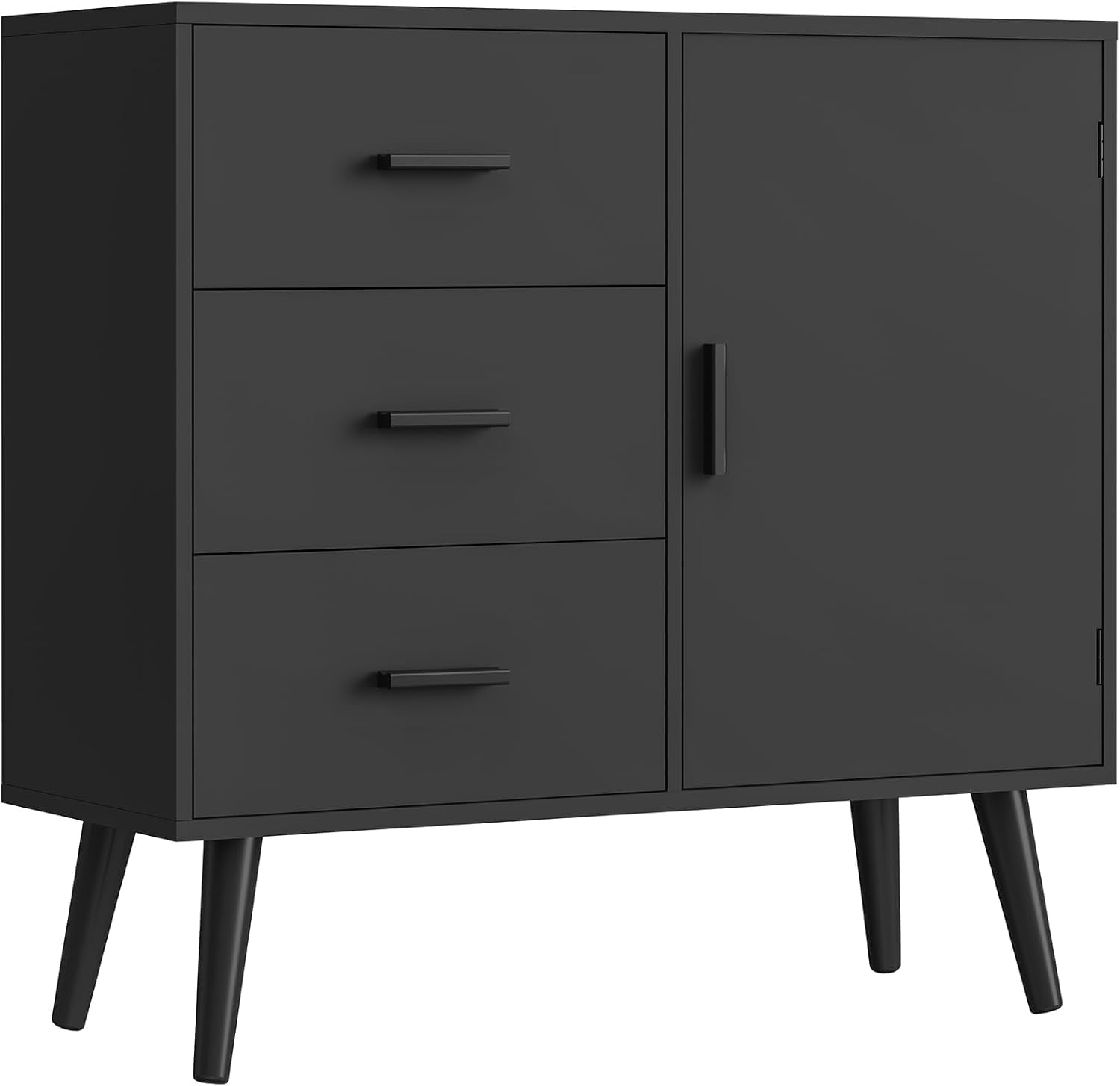 Black Storage Cabinet with 3 Drawers & Adjustable Shelf, Sideboard ...
