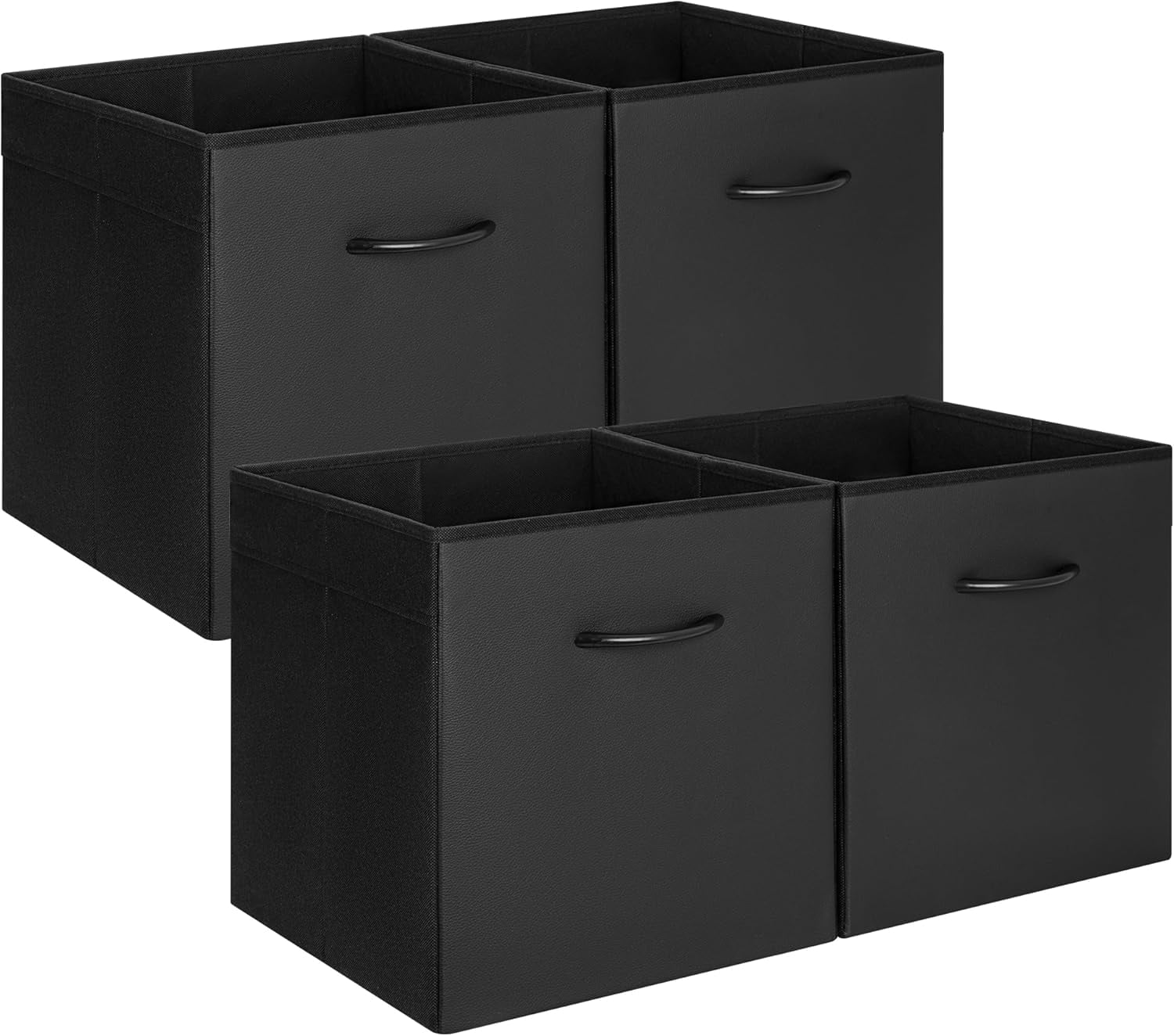 Black Storage Cubes, 13-inch Leather Bins with Handle, Cube Organizer ...