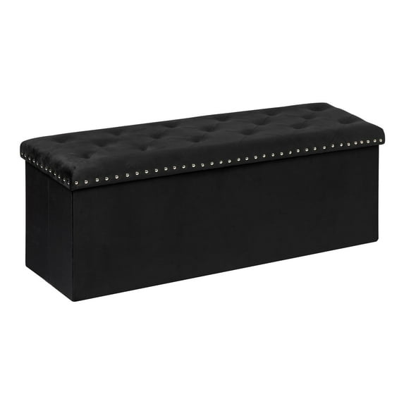 Black Storage Ottoman Bench for Bedroom, Folding Velvet Chest with ...