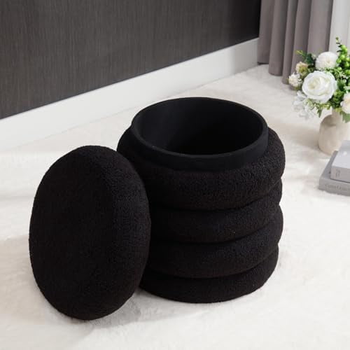 Black Storage Ottoman Sherpa Foot Stools Ottoman Small Boucle Foot Rest ...