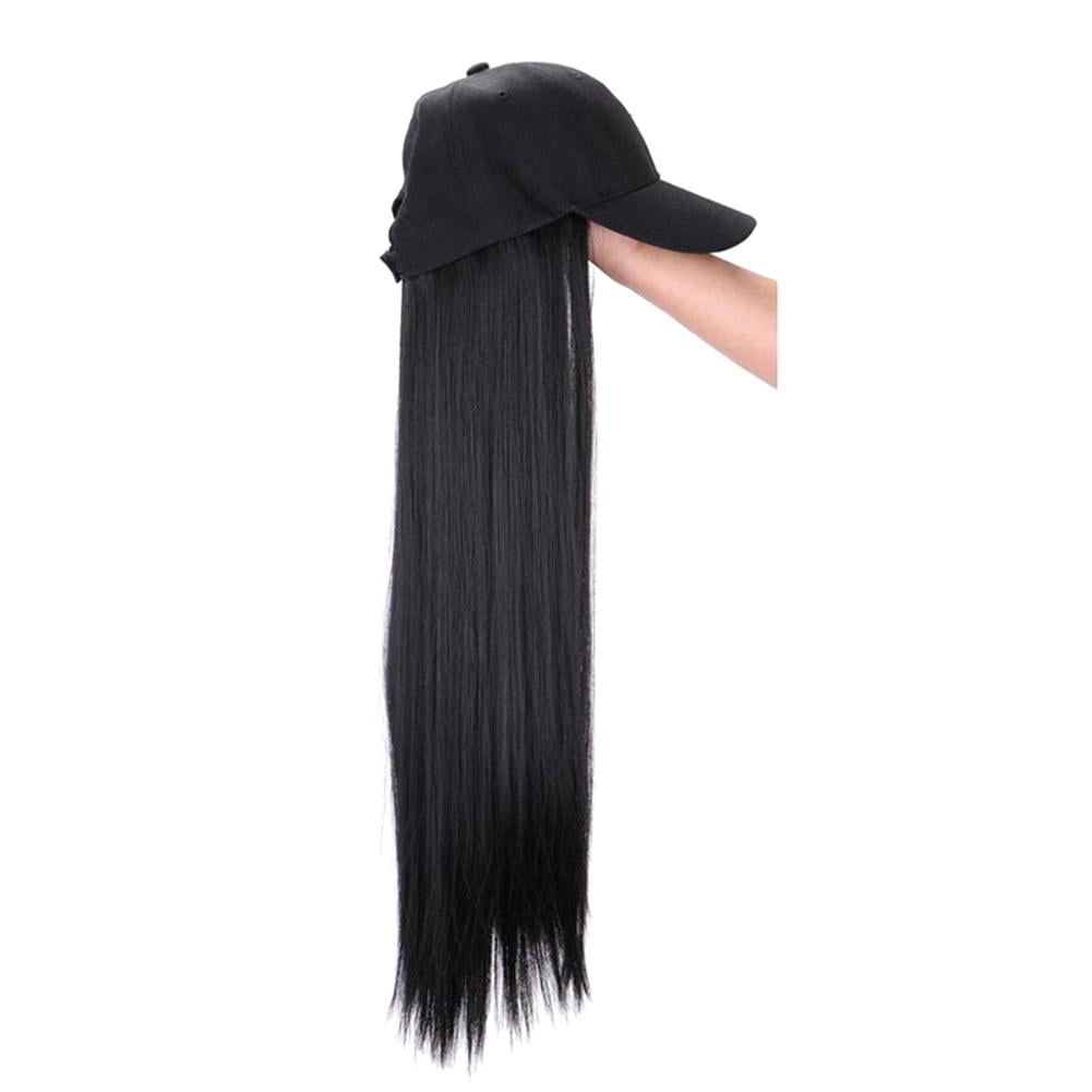 Black Straight Hair 65Cm A Wig Hat Integrated Female Long Straight Hair ...