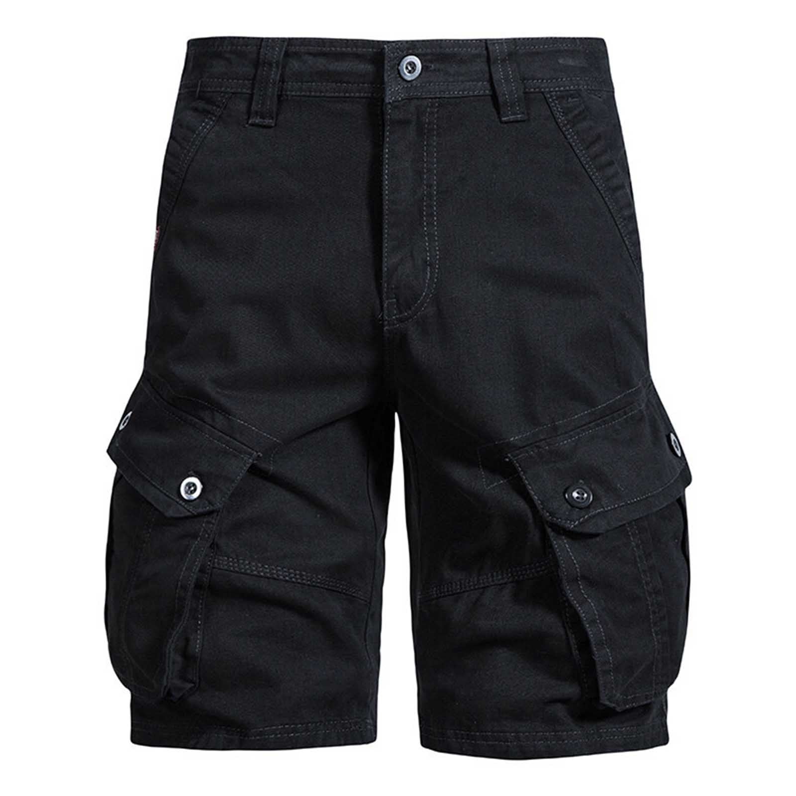 Black Straight Leg Plain Cargo Casual Shorts for Mens Summer Fall Pants ...