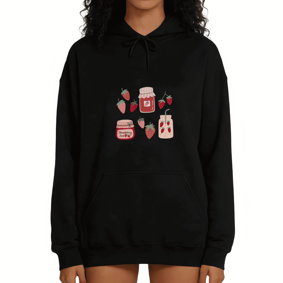 Black Strawberry Jam Jar Print Hoodie Graphic Sweatshirt Shirts Cute ...
