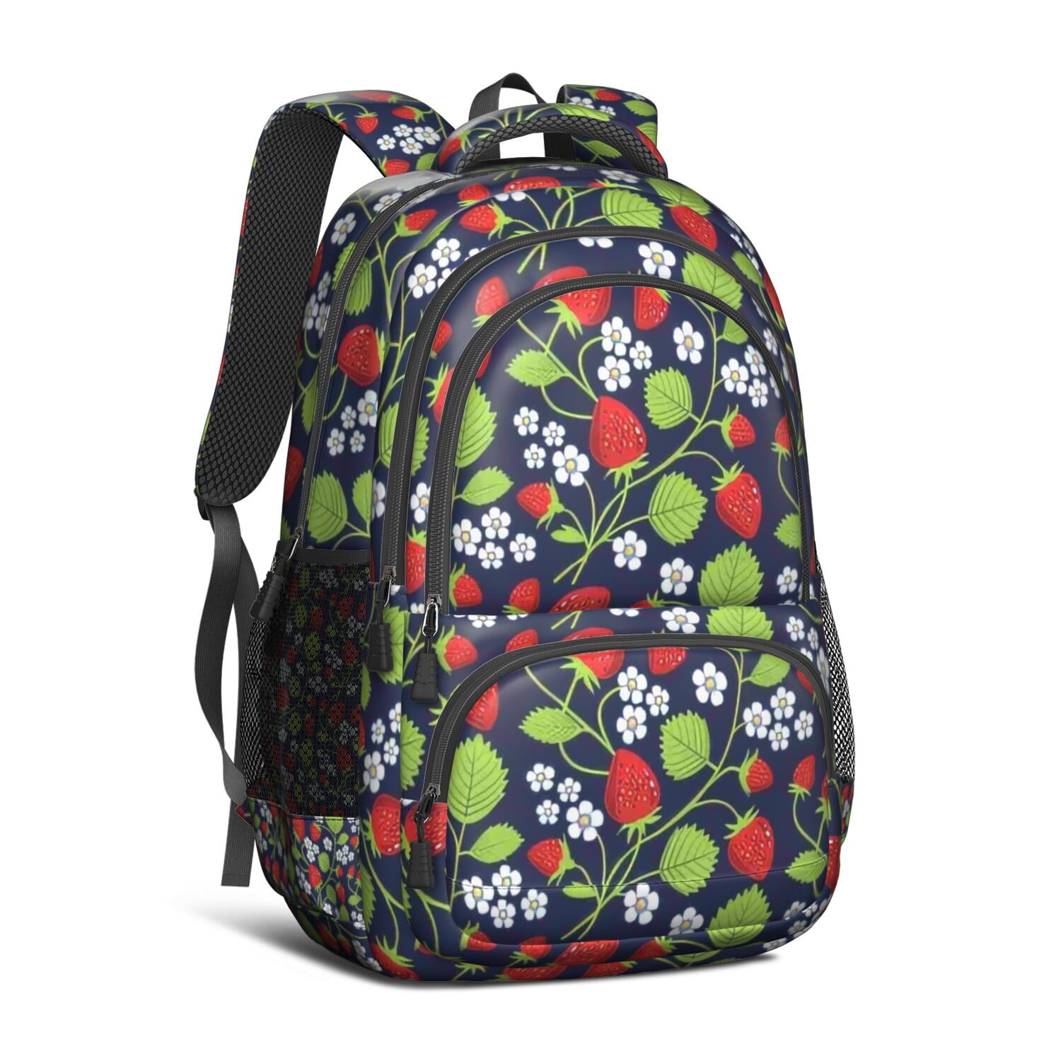 Black Strawberry Plants Fruit Backpack for School,Cute School Bag ...