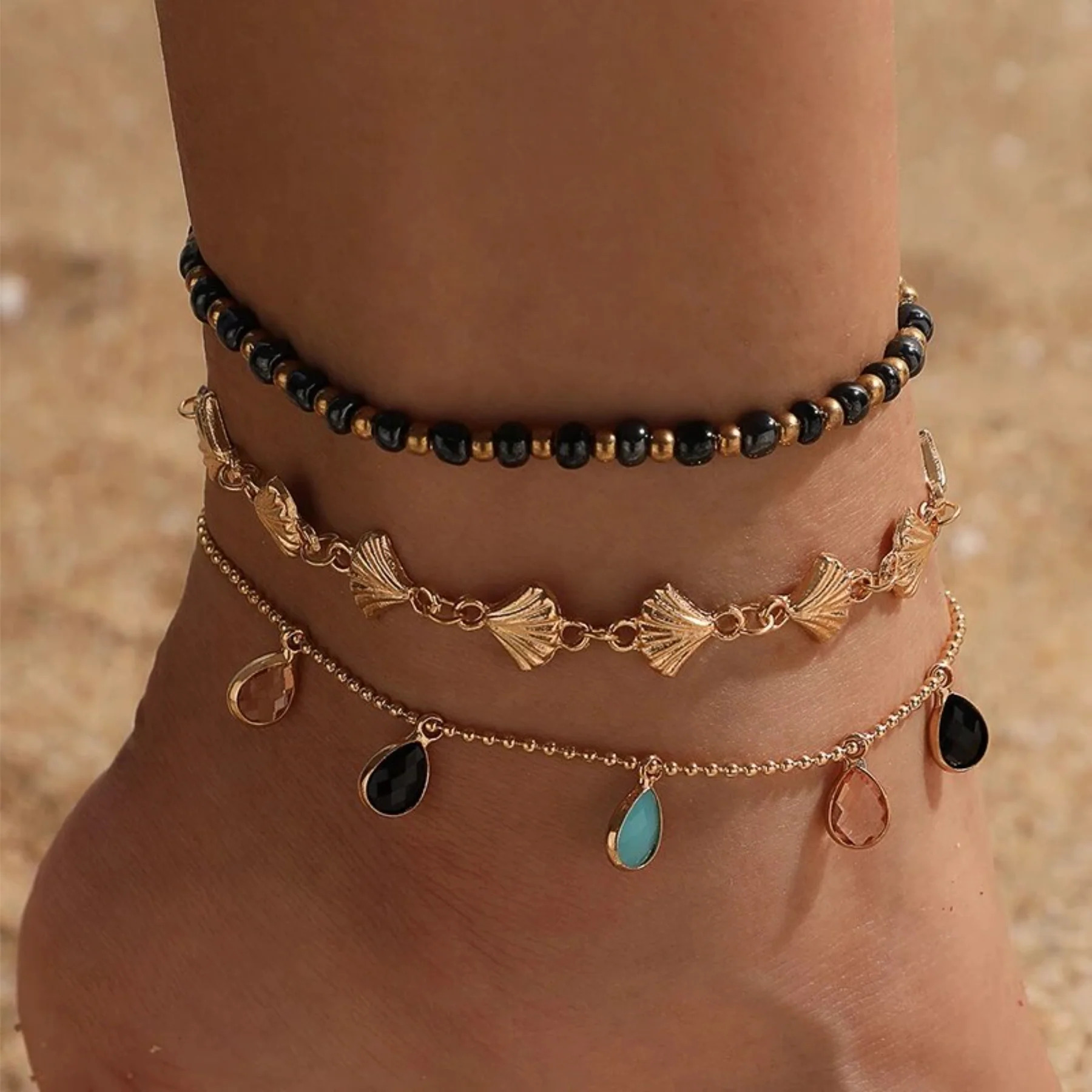 Black Stretch Multi Colored Teardrop Anklet Set - Walmart.com