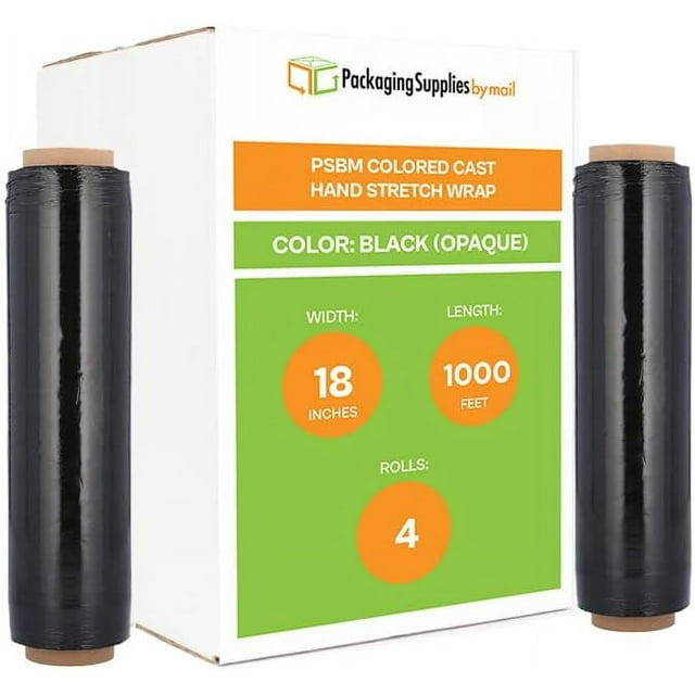 Black Stretch Wrap for Moving, 4 Pack of 18 Inch x 1000 Feet, 80 Gauge ...