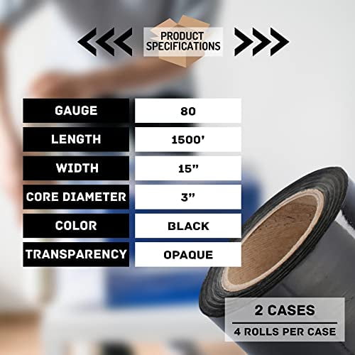 Black Stretch Wrap for moving, 8 Pack of 15 Inch x 1500 Feet, Cast Hand ...