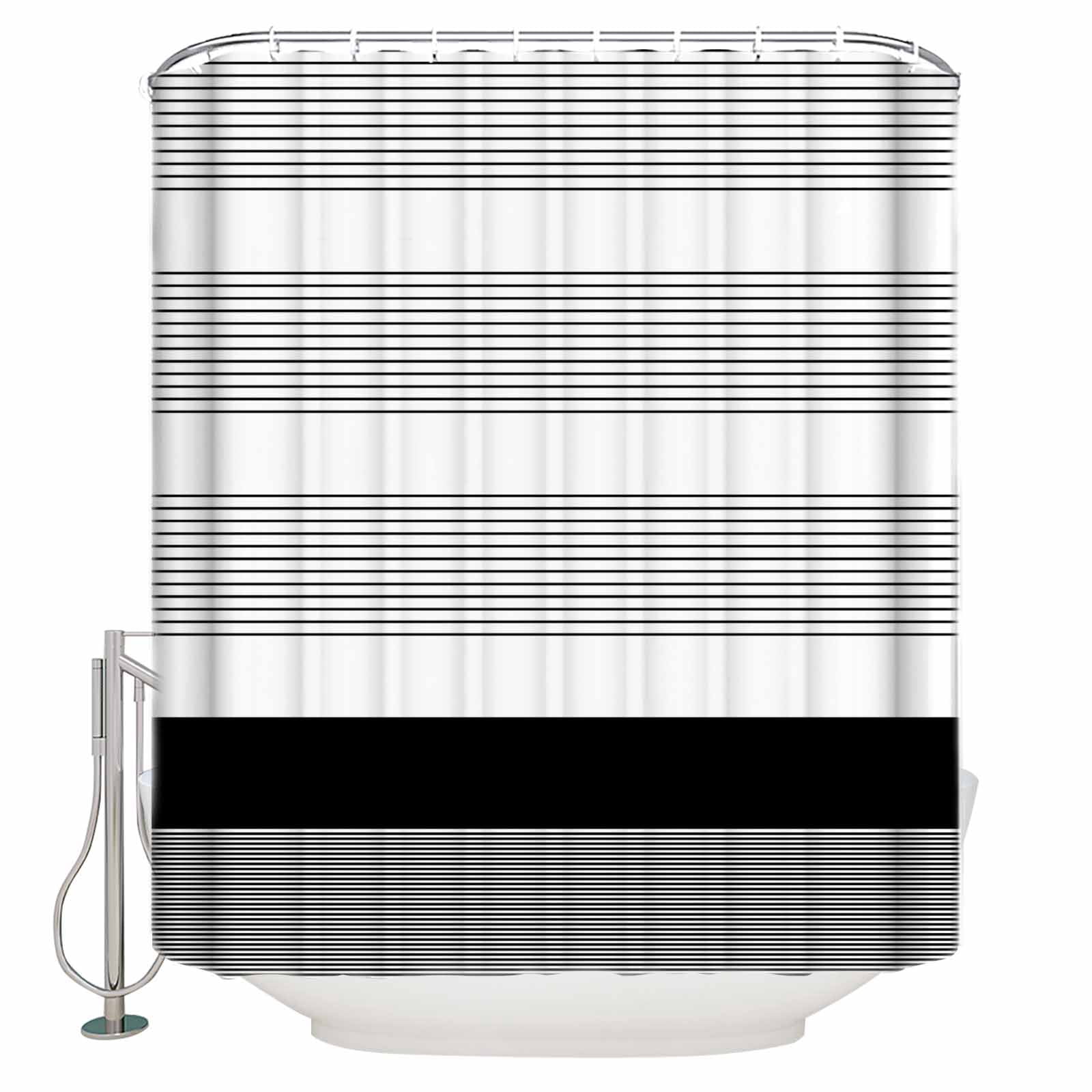 Black Stripe Bathroom Shower Curtains with 12 Hooks Polyester ...