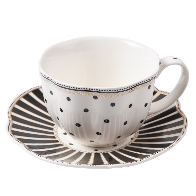Black Stripe Ceramic Coffee Set Bone China Cups & Saucers Tea Mugs with ...