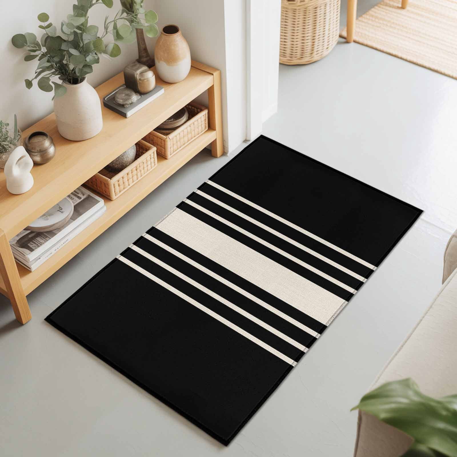 Black Stripe Line Rectangle Area Rug 2x3ft,Living Room Rug Non-Slip ...