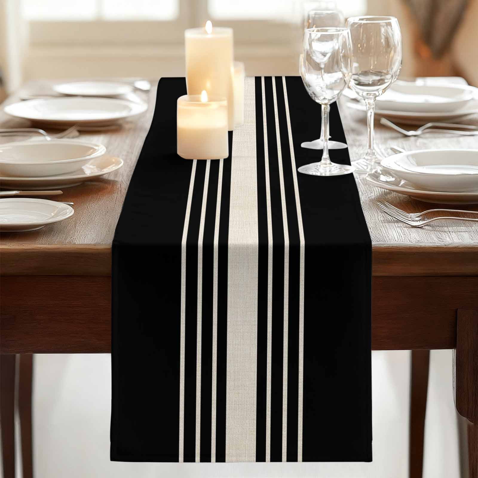 Black Stripe Line Table Runner Dresser Scarf,Kitchen Dining Table ...