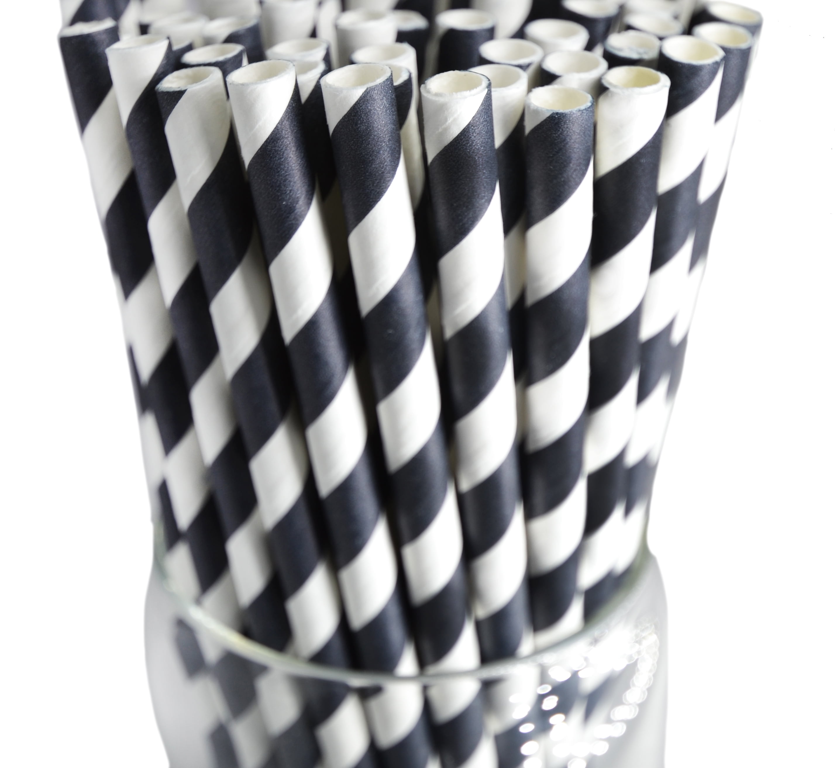 Roc Paper Straws Black Stripe Paper Drinking Straws 100 Count Box