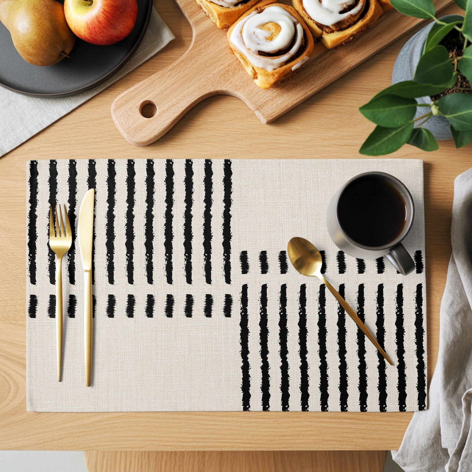 Black Stripe Placemats Set of 6, Country Vintage Rustic Boho Minimalist ...