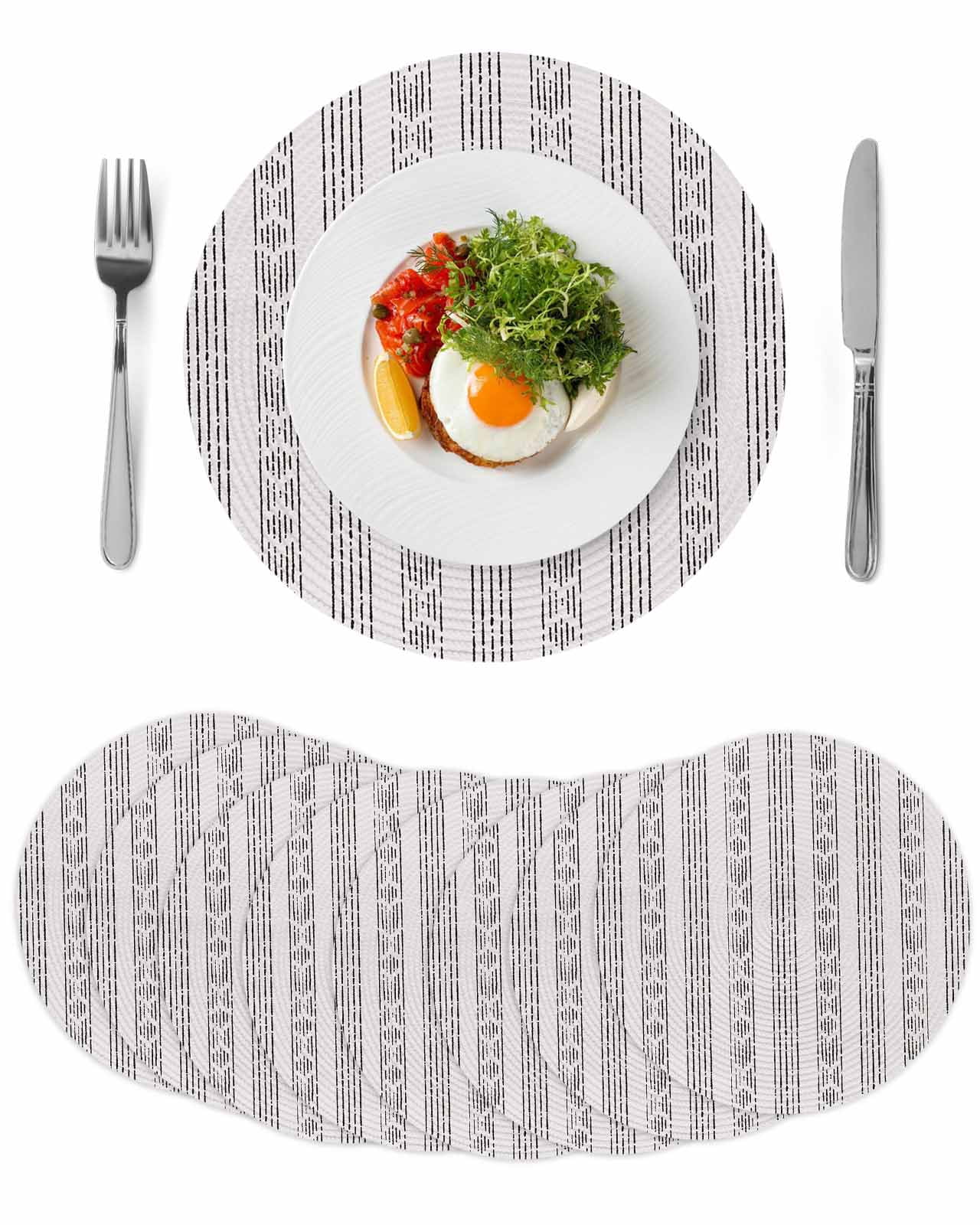 Black Stripe Round Placemats Set of 8 for Dinning Tables,Heat-proof ...