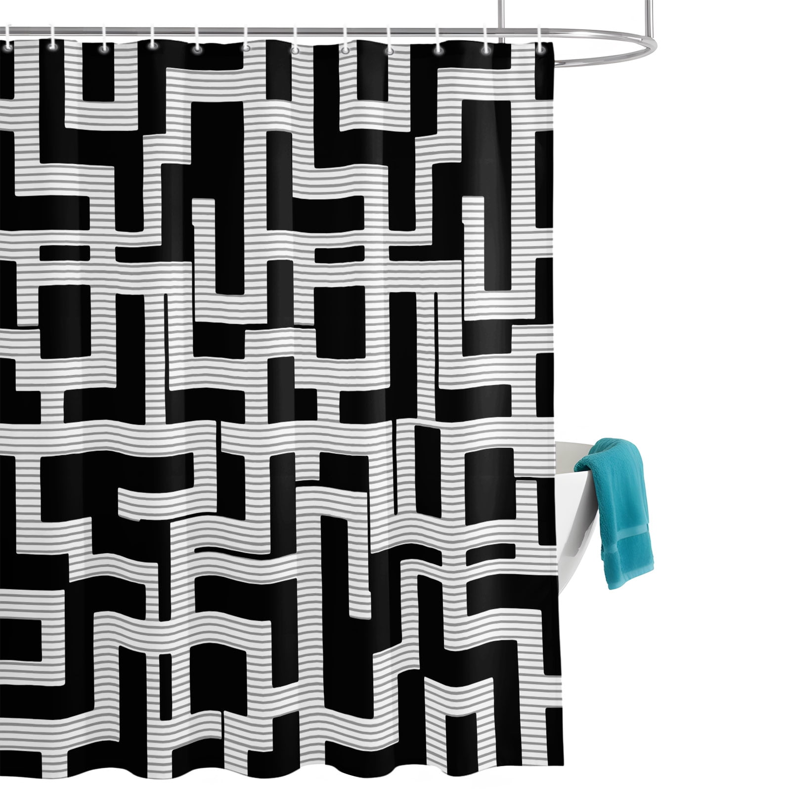 Black Stripe Shower Curtain, Abstract Minimalist Geometric Interlocking ...