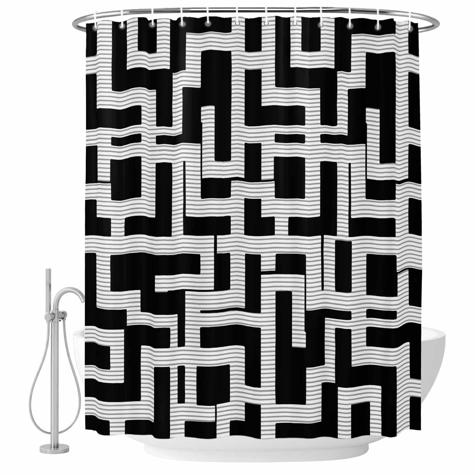 Black Stripe Shower Curtain for Bathroom, Abstract Minimalist Geometric ...