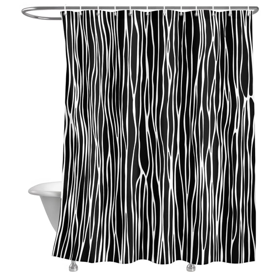 Black Stripe Shower Curtain, Retro Abstract Art Geometric Black Stripe ...
