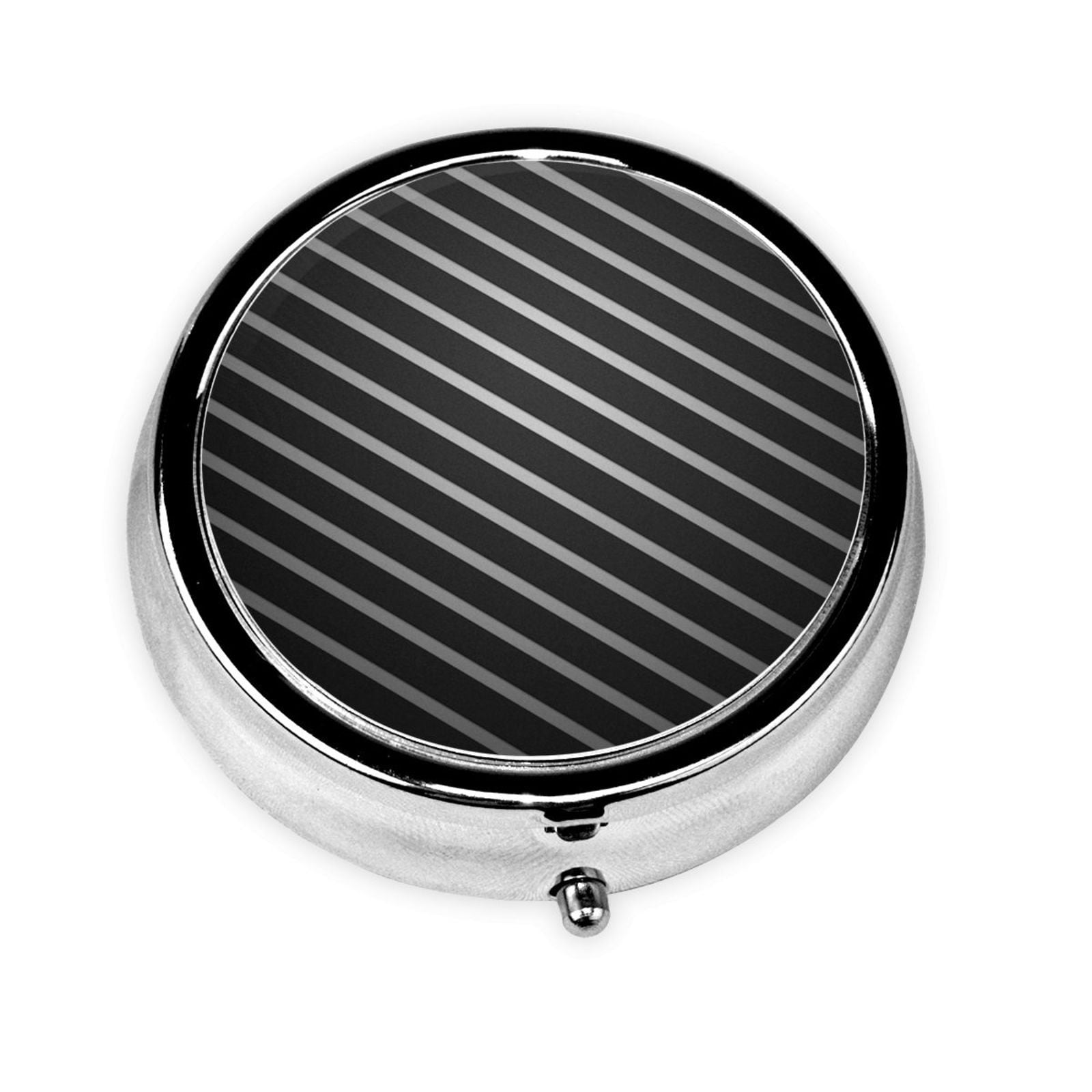 Black Stripe Silver Round Pill Box Small Pill Case For Purse Pocket ...