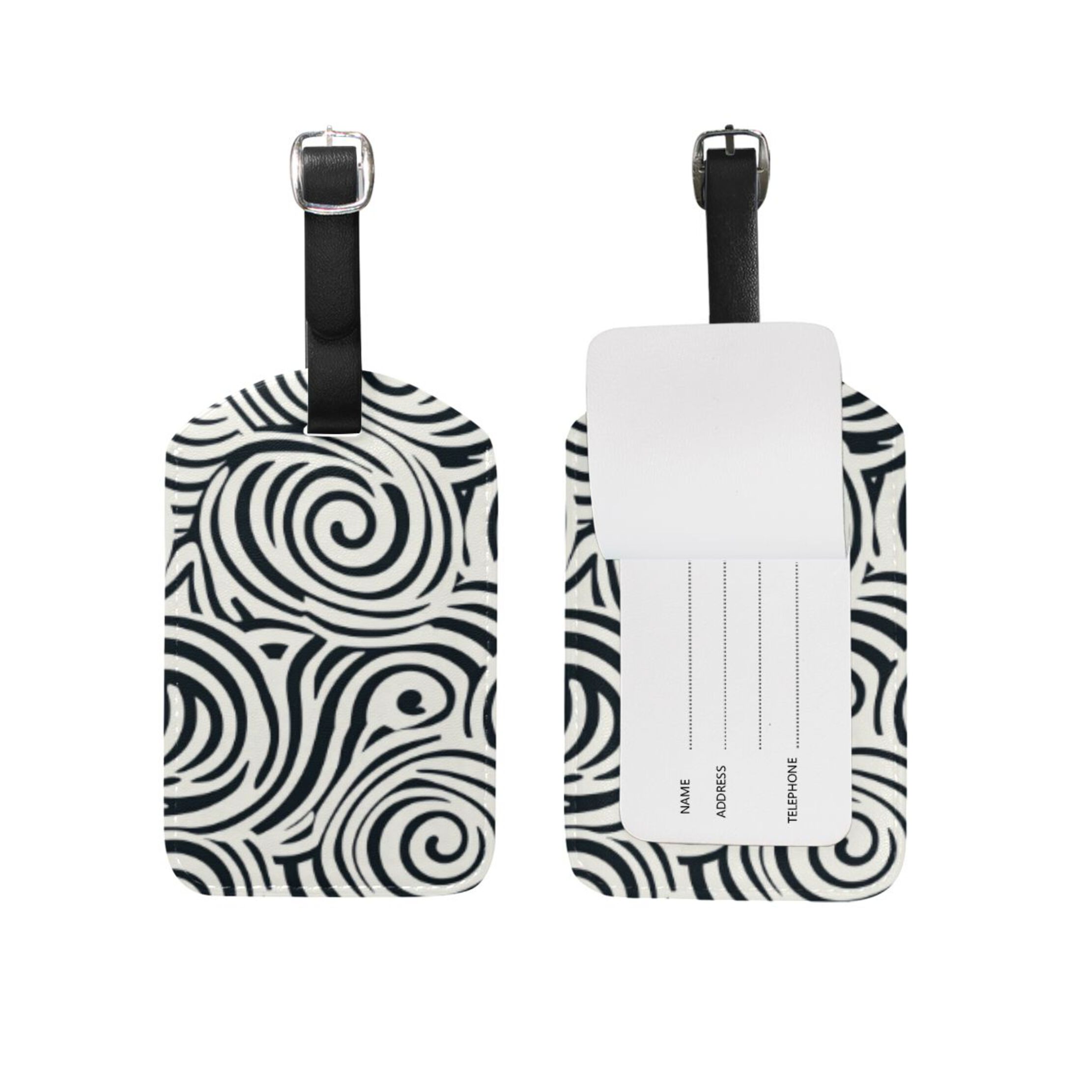 Black Stripe Swirl Luggage Tags PU Leather Name ID Labels for Suitcase ...