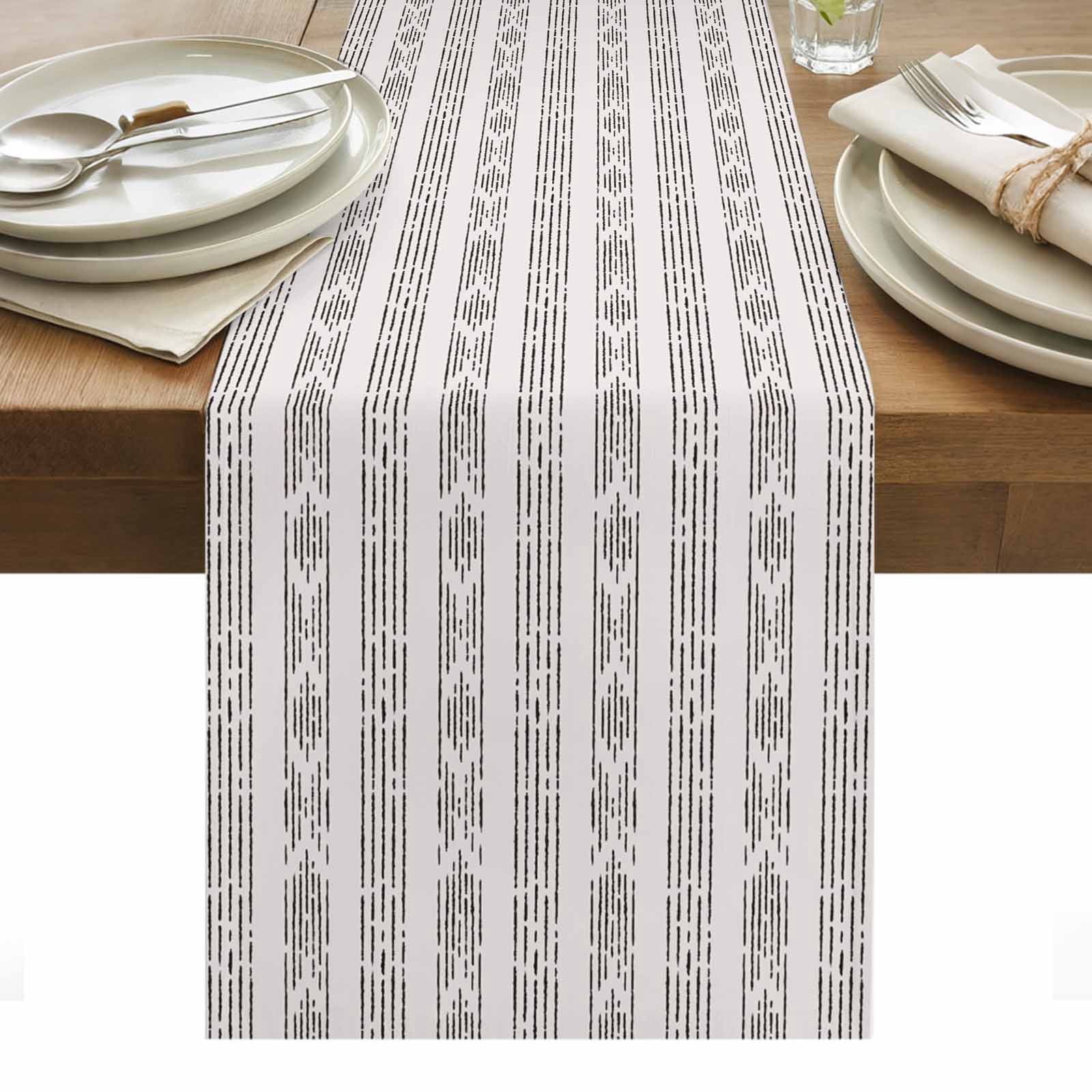 Black Stripe Table Runner - 36 Inch Long, Kitchen Dining Table Runner ...