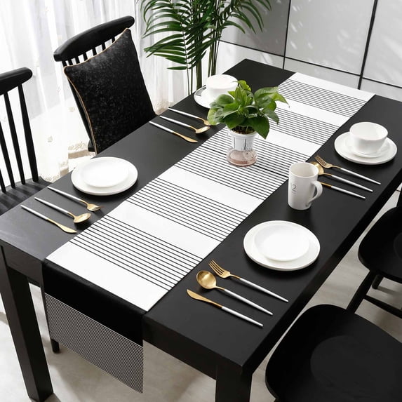 Black Stripe Table Runner 90 Inches Long, Modern Rustic Horizontal ...