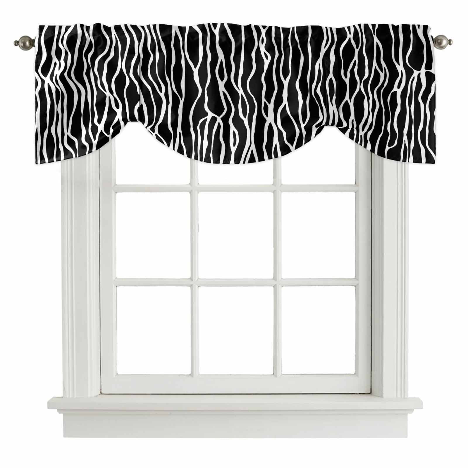 Black Stripe Tie Up Valance Curtains Retro Abstract Art Geometric Black ...
