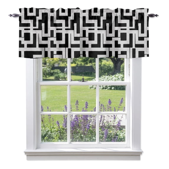 Black Stripe Valance Curtain 1 Panel, Abstract Minimalist Geometric ...