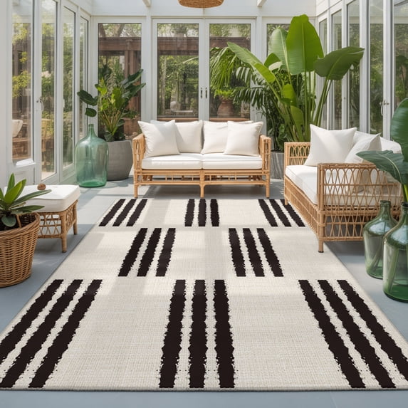 Black Stripe Washable Living Room Rugs 5'x8', Country Vintage Boho ...