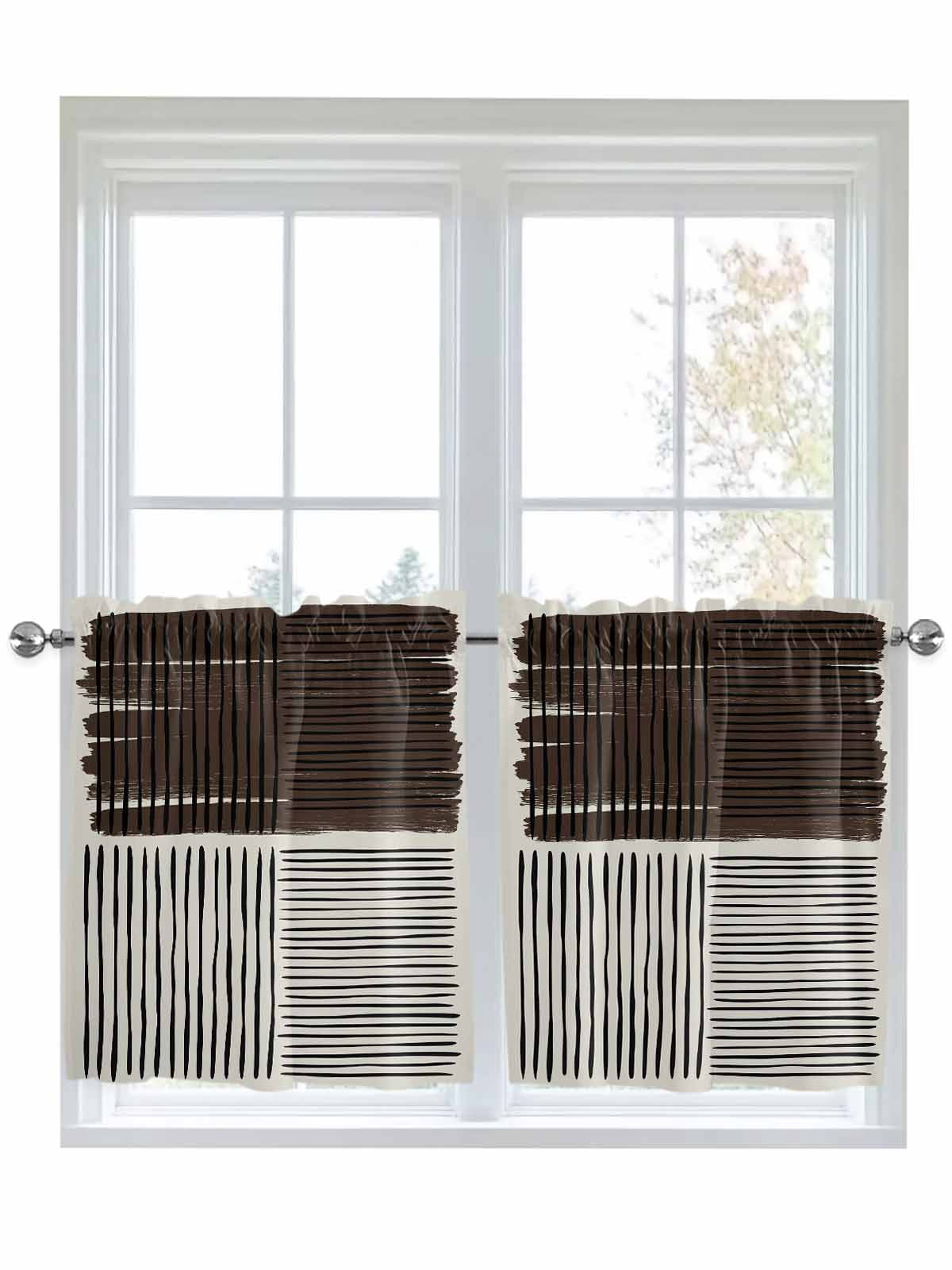 Black Striped 2 Panel Kitchen Curtains for Small Windows, Farmhouse ...