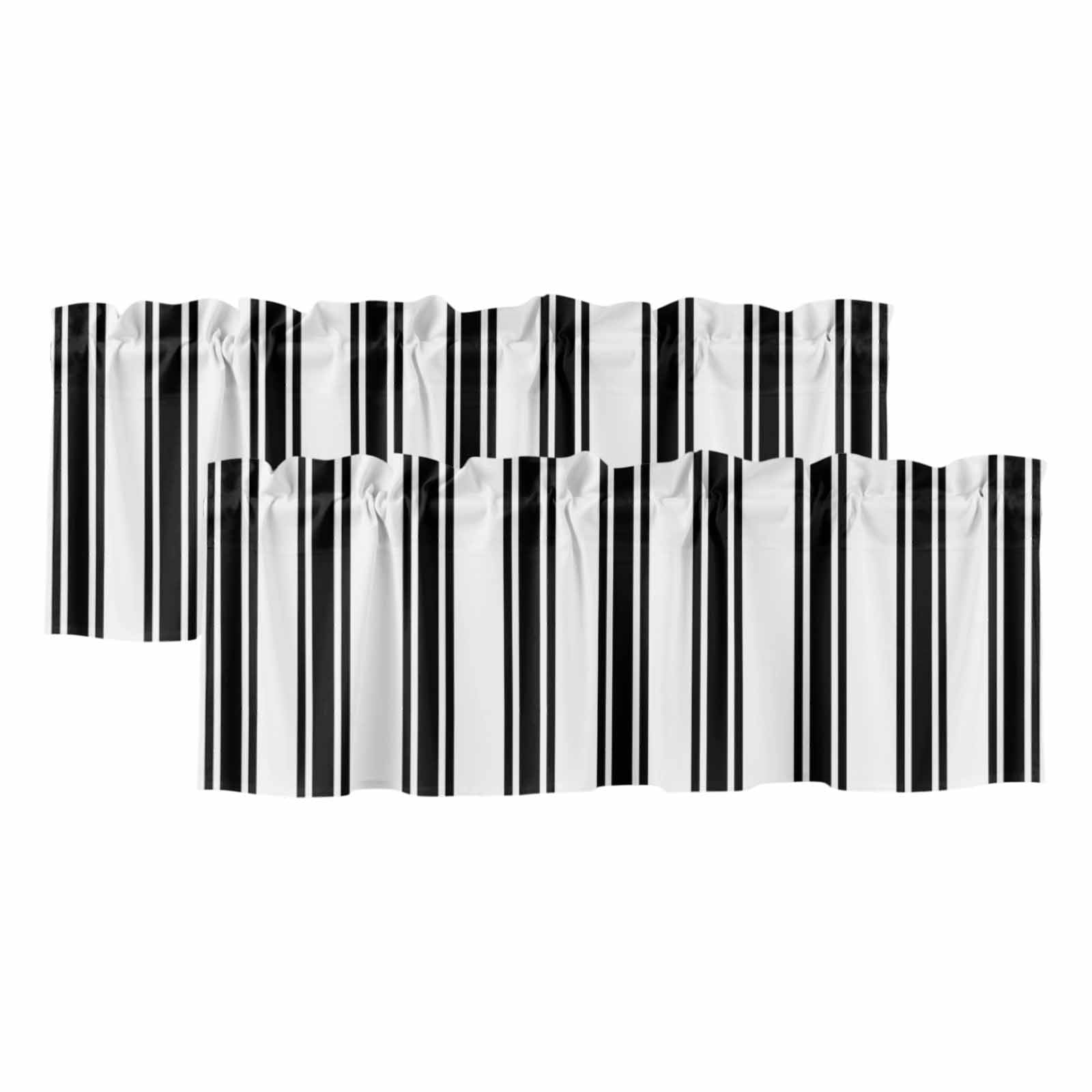 Black Striped 2 Panels Kitchen Valance, Modern Farmhouse Stripes Rustic ...