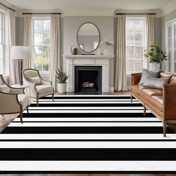 Black Striped 5'x8' Large Area Rugs Modern Stripes Farmhouse Rustic ...